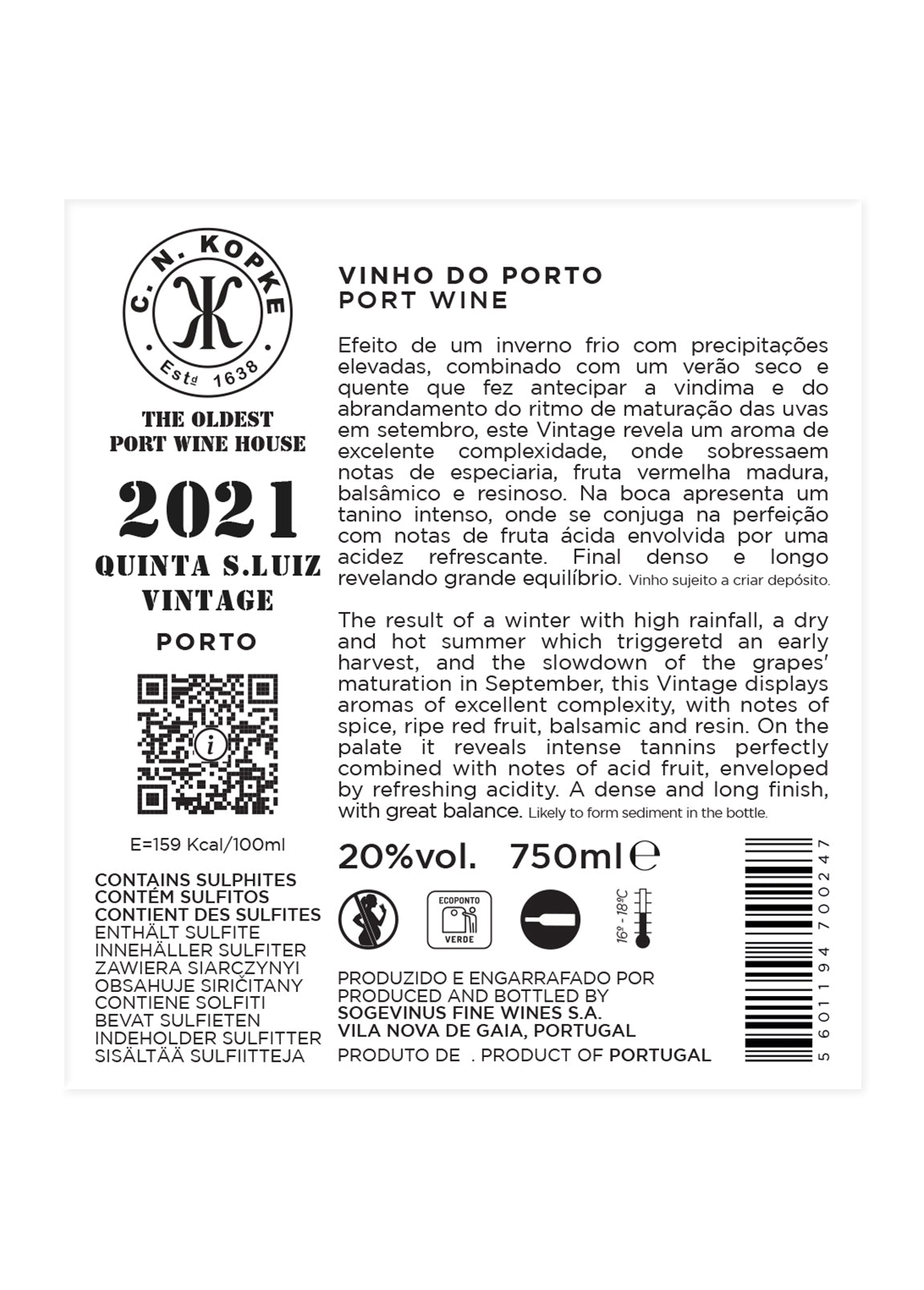 VINHO DO PORTO KOPKE VINTAGE 2021